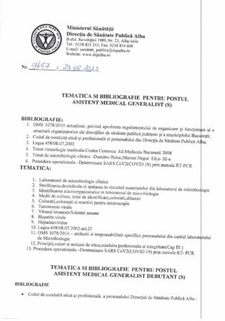 Tematica si bibliografie pentru postul asistent medical generalist (S ...