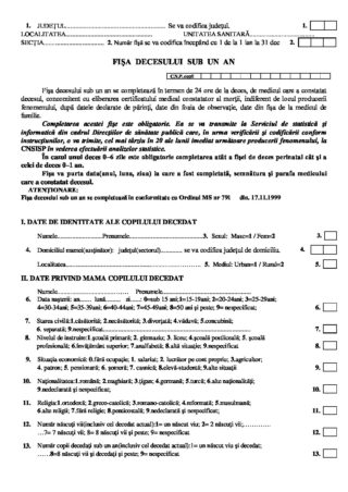 FIȘĂ DECES 0-1 AN ȘI FIȘĂ DECES PERINATAL – DSP ALBA