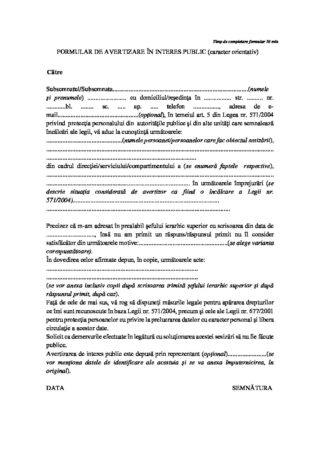 FORMULAR DE AVERTIZARE ÎN INTERES PUBLIC – DSP ALBA